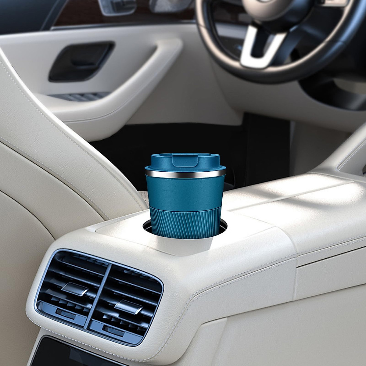 BAYTWA Coffee Tumbler 12oz/380ml - Insulated Coffee Mug with Lid, Leakproof Travel Coffee Cup, Stainless Steel Reusable Coffee Mug for Hot&Cold Drinks, Thermal Coffee Cups for Men Women-Blue/1 Pack