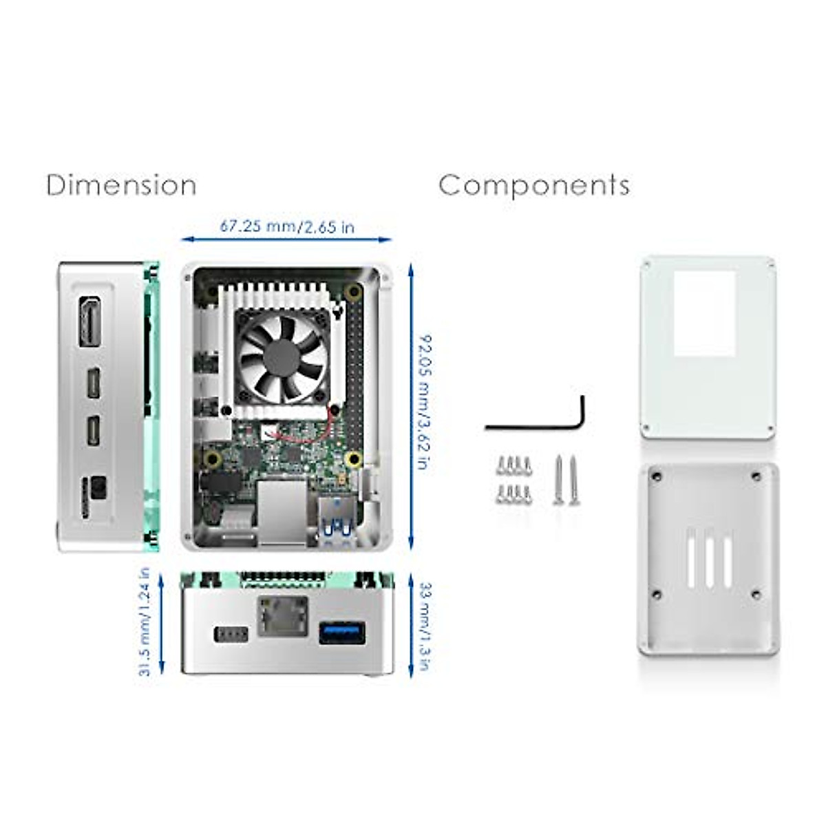 anidees Aluminum case with top lid for Google Coral Dev Board – Silver (AI-G-SG)