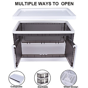 Sohapy 3 Packs Folding Storage Bins with Lids, 34 Qt./9 Gallon Storage Cabinet Containers, Plastic Shelves Organizer, Collapsible Box with Wheels, Stackable Room Organization with lid and Door