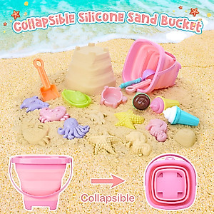 REZUCREY Beach Toys, Ice Cream Sand Toys for Toddlers, with Collapsible Bucket and Shovels for Kids with Bag, Travel Toys for Boys Baby Girls Age 3 4 5 6 7 8+