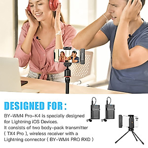 BOYA by-WM4 Pro Dual Wireless Lavalier Microphone for iPhone iPad iOS Devices YouTube Facebook Live Stream Broadcast Poadst Interview with 2 Transmitters & Lighnting Connector Receiver