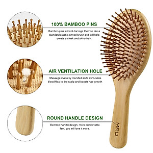 MRD Hair Brush Set, Natural Bamboo Comb Paddle Detangling Hairbrush, Wide-tooth and tail comb No Bristle, suit for Women Men and Kids Thick/Thin/Curly/Dry Hair Gift kit