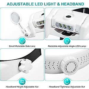 Headband Magnifier Glasses, Linkhood 1X to 14X Rechargeable Head Magnifier with LED Light, Handsfree Head Mount Magnifying Glass with 6 Detachable Lens for Close Work Reading Jewelry Crafts Repair