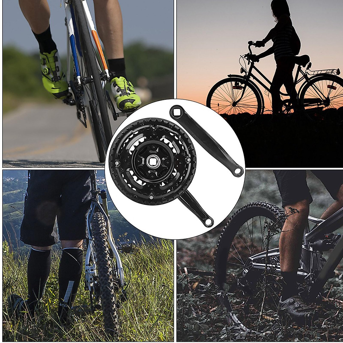 Tbest Bike Crankset, High Carbon Steel Crankset Crank 24-34-42T with Chains Cover for Mountain Bike 42/34/24 Crankset Crankset Bike 170