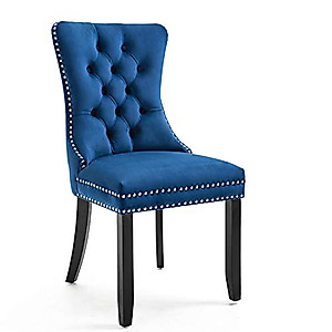 Set of 2 Dining Chairs Modern for Dining Room Kitchen Accent Side Chair Velvet Button Tufted Padded Cushion Seat and Back (Sapphire Blue)