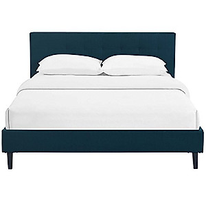 Modway Linnea Upholstered Azure Full Platform Bed with Wood Slat Support