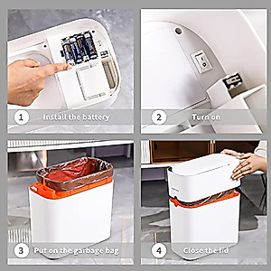 MOPUP Touchless Bathroom Trash Can, Automatic Garbage Can for Bedroom,Office Motion Sensor Trash Bin,3.5 Gallon Dogproof Plastic Slim Wastebasket for Toilet, RV,Living Room, White