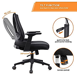 DAVEJONES Office Desk Chair Mid Back - Lumbar Support Ergonomic Office Chair, Swivel Chair with Large Seat for Adults Comfortable