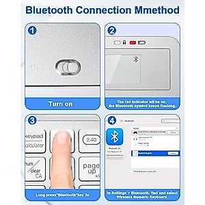 Bluetooth Number Pad with Calculator - Bluetooth + 2.4G Wireless Numeric Keypad Slim 34-Key Portable External Numpad Keyboard Data Entry & Calculate 2 in 1 for Laptop MacBook