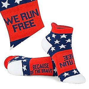 Inspirational Athletic Running Socks | Women's Woven Low Cut | Inspirational Slogans | Over 25 Styles (We Run Free (Red/White/Blue))