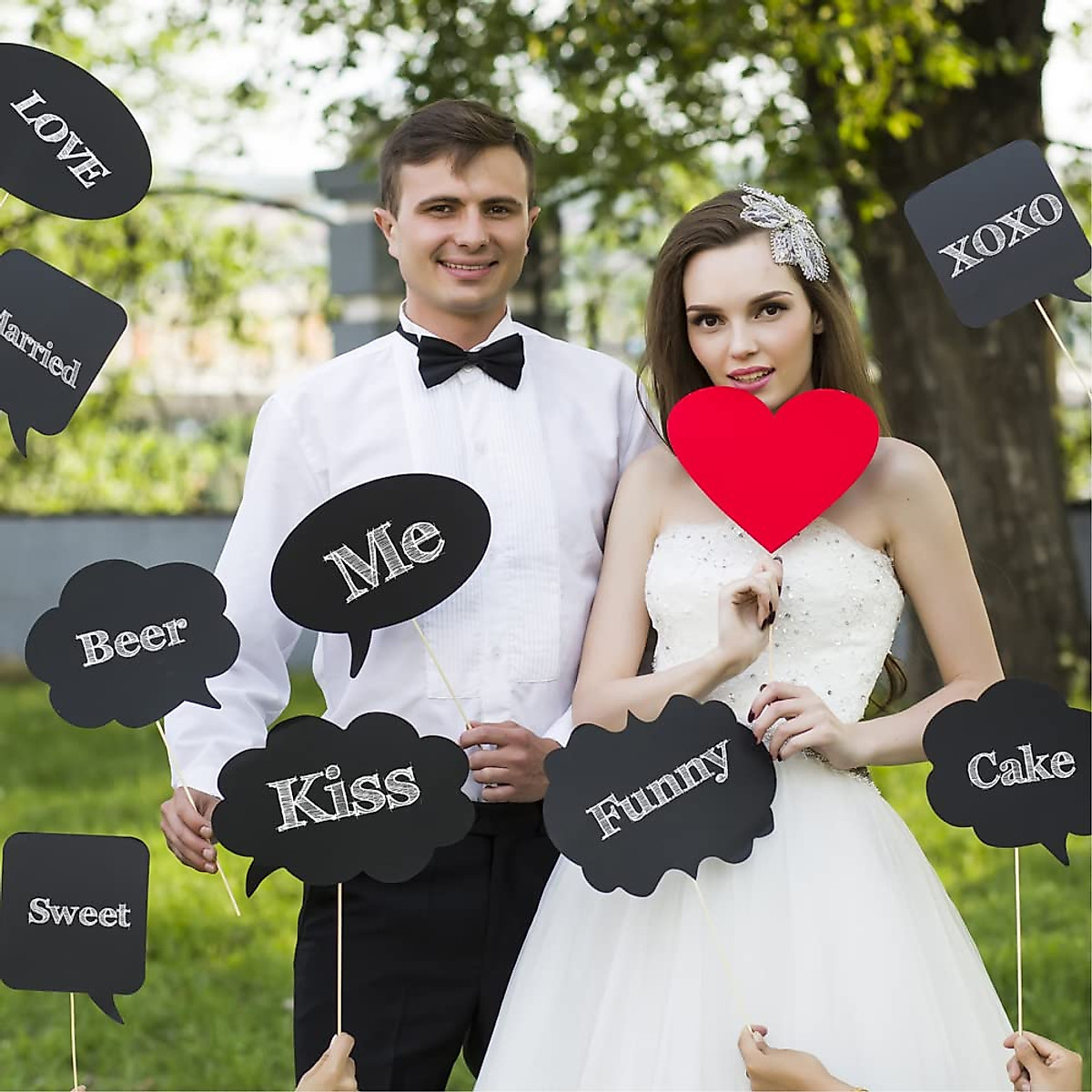 Large Blank Photo Booth Props Signs, 11pcs Large Writable Chalkboard Photo Booth Props with Chalk and Sticks, Blank Signs Props by Tvorvik, Perfect for Wedding Party, Birthday Party, Party Events