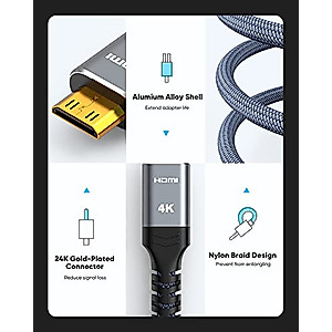 Highwings Mini HDMI Adapter, 4K 60Hz Mini HDMI Male to HDMI Female Cable 4K HDR 3D 18Gbps Compatible with Camera, Projector, Tablet, Graphics Card, Raspberry Pi Zero W, Camcorder, Pi Zero 0.5 ft