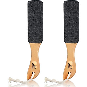 Pumice Stone Foot File (2-Pack), Wooden Handle Foot Scrubber & Callus Remover for Dry, Rough Skin and Corns Pedicure