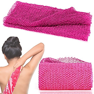 African Net Long Bath Net Sponge,JASSINS African Bathing Body Exfoliating Net Shower Body/ Back Scrubber Skin Smoother,Stretch Length to 66 INCH (Pink)