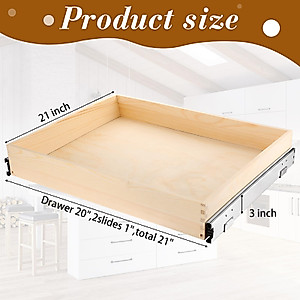 Barydat 3 Pcs Pull out Cabinet Organizer Wooden Drawer Box Organizer Roll out Shelves for Kitchen Cabinets Sliding Tray Organizer Kitchen Organization Storage Drawer for Pantry Sink, 20'' W x 21'' L