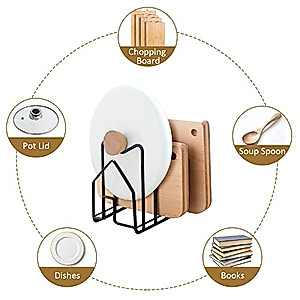 Yummy Sam Pot Pan Lid Organizer Cutting Chopping Boards Rack Pantry Cabinet Stainless Steel Kitchen Counter Cookware Storage Stand Countertop Spoon Dish Rest Holder (Black)