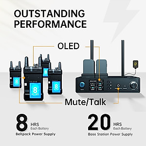 Hollyland Mars T1000 [Official] Full Duplex Wireless intercom System for 5 Users-1 Base Station & 4 Wireless beltpacks with Dynamic Ear Headset & Microphone for Church, Drone, Events, Broadcast.