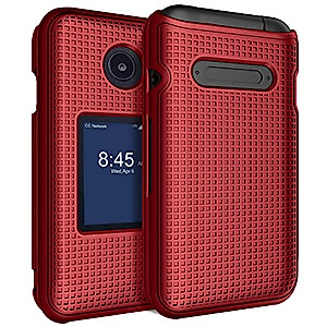 Case for Consumer Cellular Verve Snap Flip Phone, Nakedcellphone Slim Hard Shell Protector Cover with Grid Texture for for Z2336CC - Red