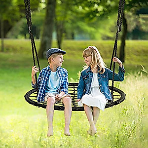 Display4top Spider Web Tree Swing, 40" Round Net Swing Set for Kids Teens with 71" Adjustable Hanging Ropes, Great for Park Backyard Playground Outdoor, Max 400Lbs (Black)