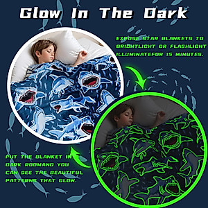 BORORO Shark Blanket Glow in The Dark Blanket Shark Gifts Cozy Blanket Shark Toys Birthday Gifts for Kids Boys 50x60 inch