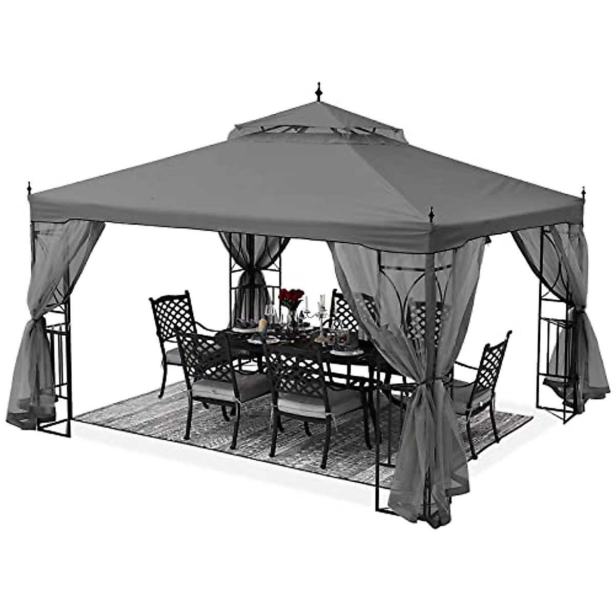 ABCCANOPY Patio Outdoor Gazebo 10X10 - Gazebo Canopy with Netting and Corner Frame Screen Wall for Backyard,Garden Gazebo Lawn (Dark Grey)