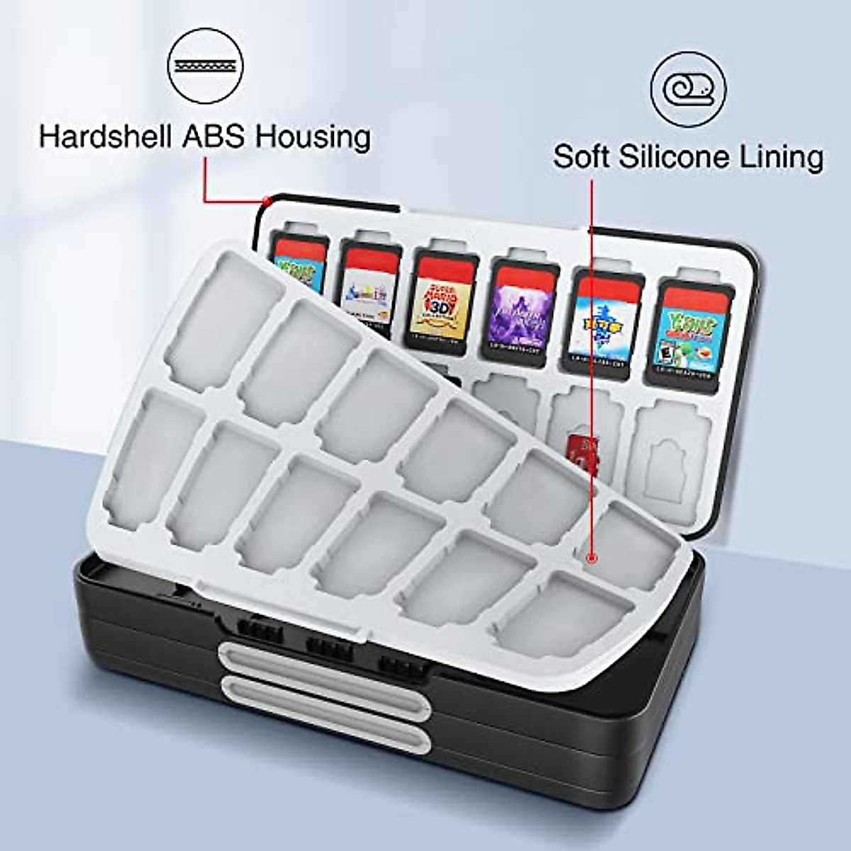 HEIYING Switch Game Card Case for Nintendo Switch/OLED/Lite,Portable Travel Carry Case with 72 Game Card Slots and 24 Micro SD Cards Slots