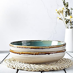 Bosmarlin Stoneware Large Pasta Bowls, 40 Oz, Set of 4, Big Salad Bowls, Microwave and Dishwasher Safe (Turquoise Green, 9.3 in)