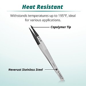 Excelta Straight Tweezers with Replaceable Tips, Anti-Magnetic Stainless Steel, Heat Resistant up to 480°F, Elite