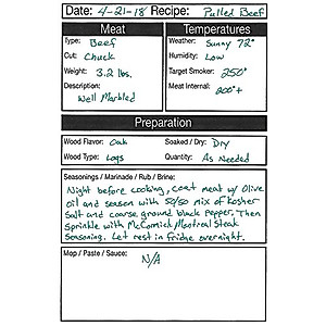 Cave Tools BBQ Smoker Recipe Notebook and Journal with Wood Smoking and Meat Temperature Guide for BBQ Smoker, Grill, and Other Outdoor Cooking Notes