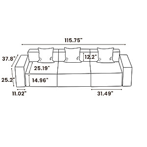 POVISON 115" Modular Sectional Sofa for Living Room Modern Large Sectional Couches Velvet Deep Seat Sofa Set 3 Seats Oversized Big Comfy Cloud Couch for House Office
