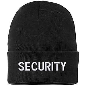 Army Universe Security Embroidered Beanie Warm Winter Watch Cap Security Winter Hat Uniform (Black with White Security)