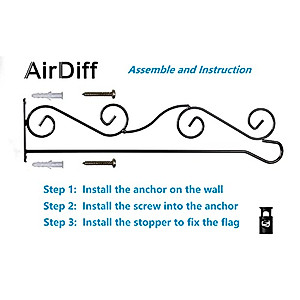AirDiff Standard Flag Wall Stand Holder Garden Decor Flag Wall Stand Mounting Pole Powder Coated Weather-Proof Paint Metal with Spring Stoppers and Anchor Screws