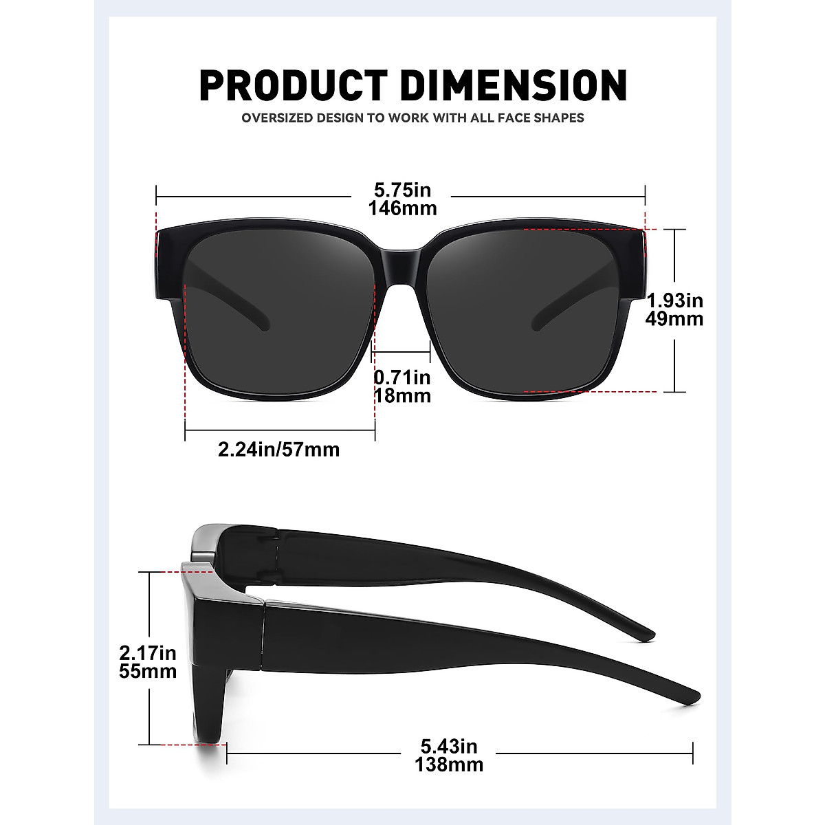 MEETSUN Oversized Fit Over Glasses Sunglasses for Women Men Trendy Polarized UV Protection Sun Glasses for Driving Black Grey