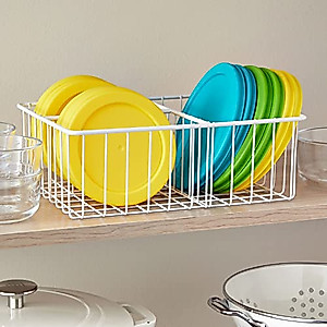 2 Pack White Wire Baskets for Kitchen, 3 Compartment Bin for Cabinet Shelves, Drawers (10 x 8 x 3.7 In)