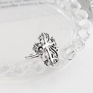 AeraVida Victorian Swirl Cross Hidden Heart Sterling Silver Ring | Elegant Patterned Silver Ring for Women | Vintage Statement Ring Gift | Size (7)