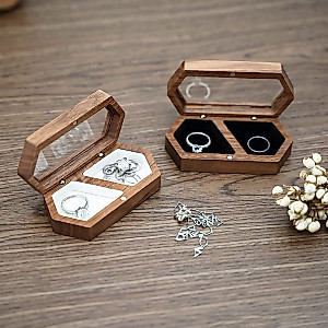 Engagement Ring Box Wooden Ring Box Proposal Ring Box with Clear Top Ring Bearer Box for Wedding Wooden Ring Holder for Proposal (RB517)