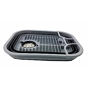 SAMMART 15L (3.96 Gallons) Collapsible Plastic Dish Drainer - Foldable Drying Rack - Portable Dinnerware Organizer - Space Saving Storage Tray for Kitchen, Camping (Grey/Black)
