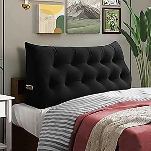BALUS Headboard Wedge Pillow Reading, Backrest Pillows for Sitting in Bed, Long Sponge Pillows, Reading Bolster Pillow, Velvet Sectional Couch, Twin Bed Pillows, Sleep Wedge Pillow Black