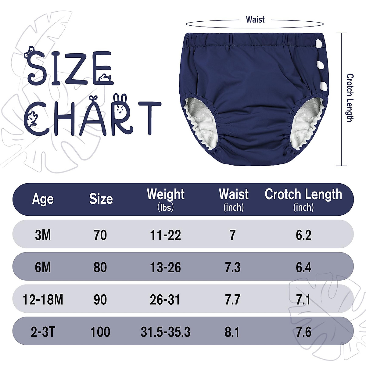 Durio Reusable Swim Diapers Washable Baby Swim Diaper Unisex Infant Toddler Swimming Diapers A White 12-18 Months