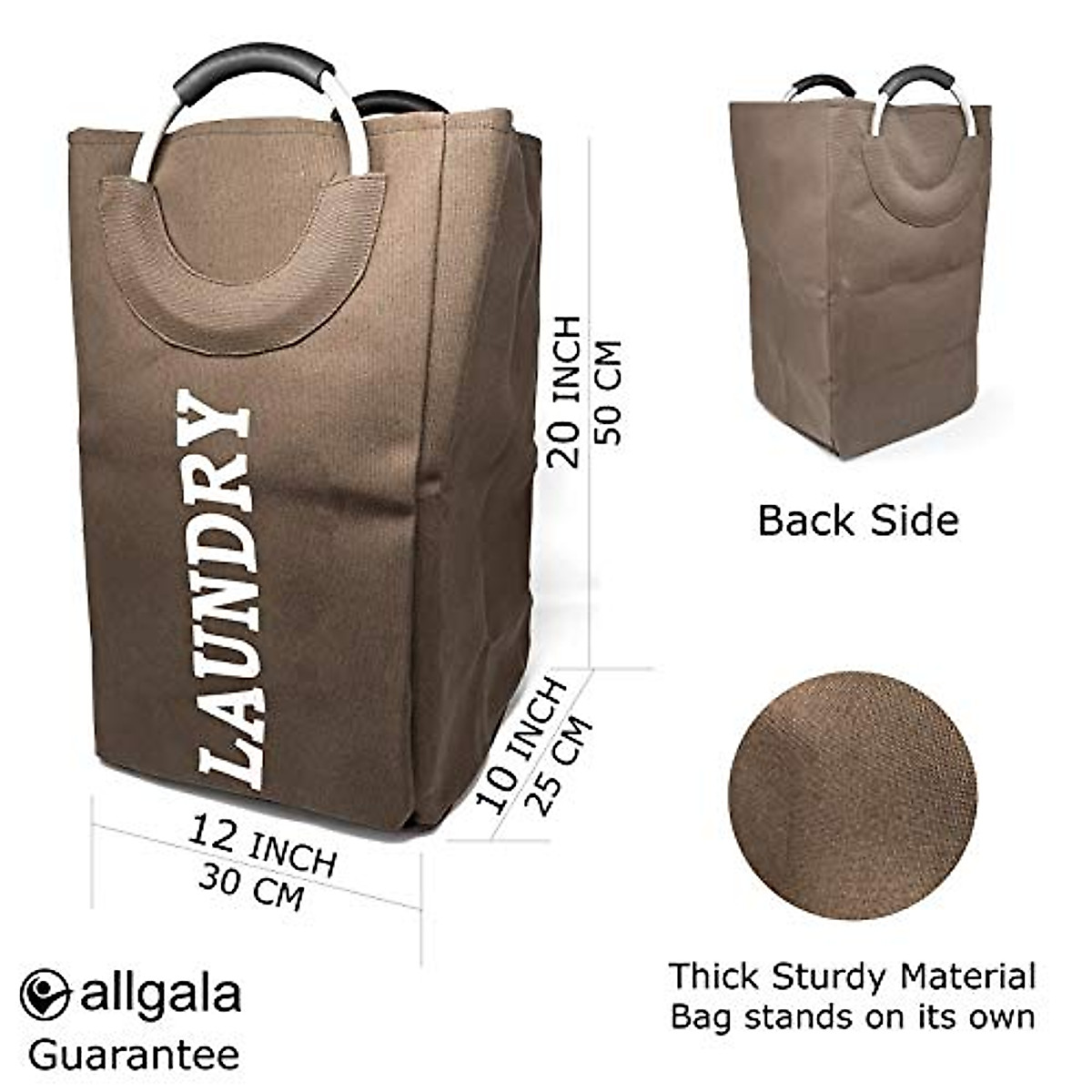 allgala Canvas Like Laundry Bag with Aluminium Handle-Brown-LB80506