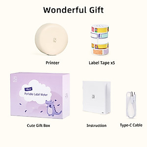 HPRT H11 Label Maker with Tapes, H11 Thermal Mini Label Printer Bluetooth Wireless for Storage, Home, Office, Classroom,Kids Items Organization Compatible with iPhone Android (5 Tapes Included)