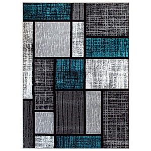 Masada Rugs, Stephanie Collection Area Rug Modern Contemporary Design 1110 Turquoise Grey White Black (5 Feet 3 Inch X 7 Feet 3 Inch)