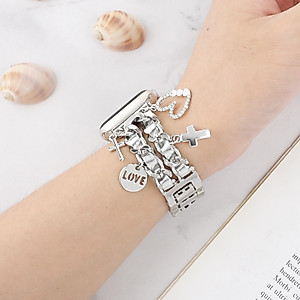 REALSIGN Stylish Metal Wristband Compatible with Apple Watch 38mm, 40mm, 41mm, Series 9, 8, 7, 6, 5, 4, 3, 2, 1, Silver Leather