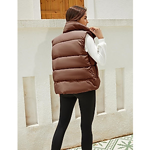 Athlisan Puffer Vest Women Zip Up Stand Collar Sleeveless Padded Gilet Jacket (Brown-S)