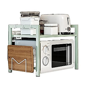 LUCBEI Microwave Oven Rack Kitchen Storage Rack, Microwave Oven Rack, Dish Rack, Tabletop, Table Top, Telescopic Multifunctional Seasoning Can Rack, Tableware, Double Layer Kitchen Storage Rack