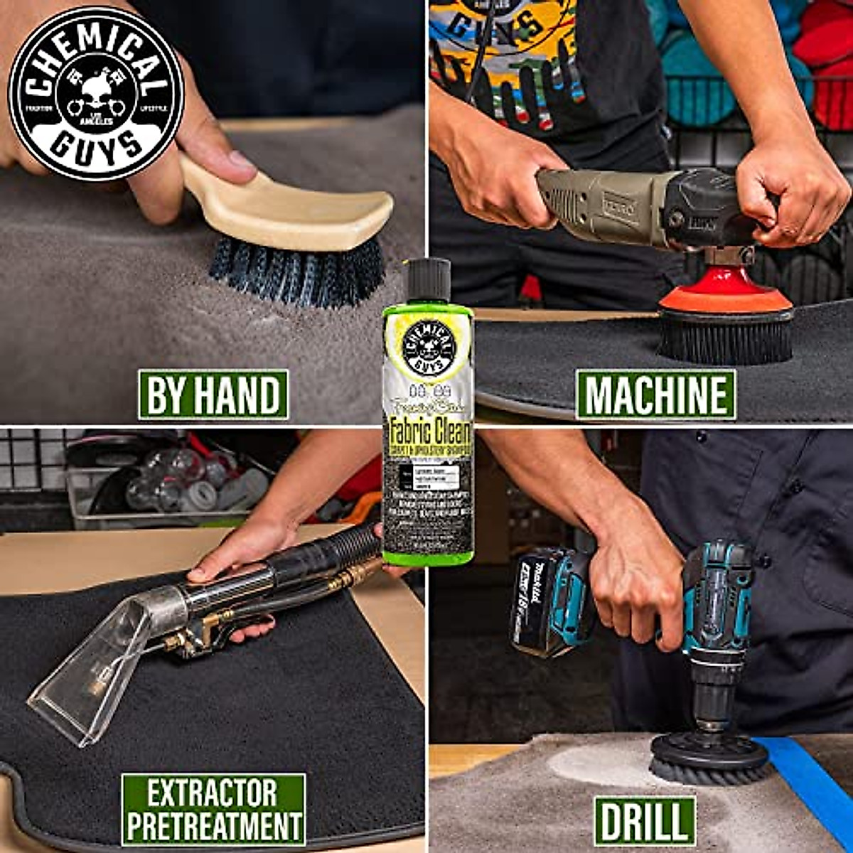 Chemical Guys CWS203 - HOL315 Foaming Citrus Fabric Clean, Easy-to-Use Drill Brush Carpet & Upholstery Fabric Cleaning Kit (Car Carpets, Seats & Floor Mats), 16 fl oz, Citrus Scent