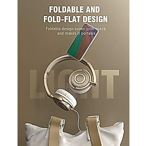 Nasuque Wired Headphones with Microphone, Portable Foldable Headsets with Stereo Bass, Noise Isolating and Adjustable Headband for Home Office Travel (Gold)