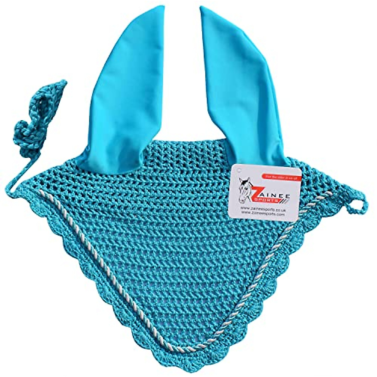 Zainee Sports Horse Ear Bonnet Ear Net Hat Fly Bonnet Hood Mask Fly Veil Full Hand Made Cotton (Horse/Full, Teal)