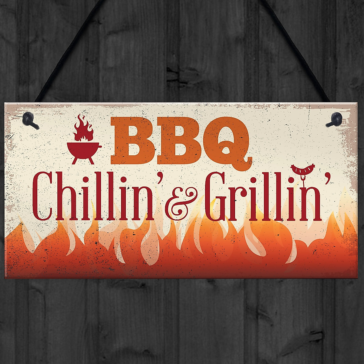 XLD Store BBQ Chillin & Grillin Barbecue Outdoor Garden Plaque Kitchen Bar Shed Sign Gift for Dad