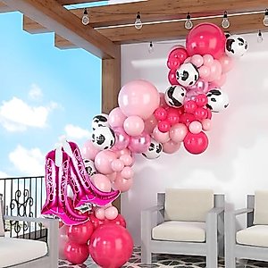 HOUSE OF PARTY Cowgirl Balloon Garland Kit Small Pack - Cowboy Boot Balloon - 18/12/10/5 Inch Hot Pink Light Pink Pearl Pink Cow Print Balloon Arch for Cowgirl Western Hoedown Party.